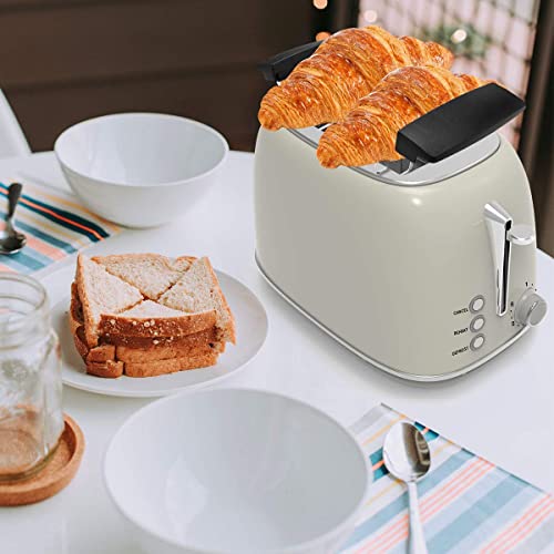 2 Slice Toaster, Keenstone Toaster with 6 Browning Settings, 1.5 In Extra Wide Slots, Stainless Steel Housing, Bagel/Defrost/Cancel Function, Removable Crumb Tray, 825W for Breakfast Bread -Beige