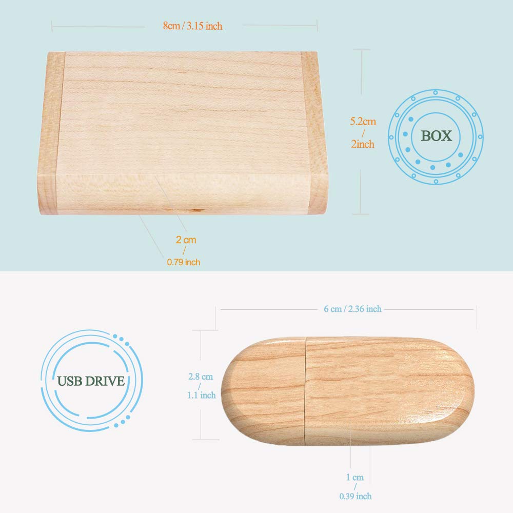 2 Pack Wooden Flash Drive 32GB USB3.0 with Gift Box, FEWINA Wooden USB Drive USB 3.0 Super-Speed Thumb Drive Jump Drive Wooden Box Ideal Gift for Birthday/Anniversary/Wedding (Walnut/Maple)