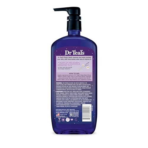 Dr Teal's Body Wash with Pure Epsom Salt, Sleep Blend with Melatonin, Lavender & Chamomile Essential Oils, 24 fl oz (Pack of 4)
