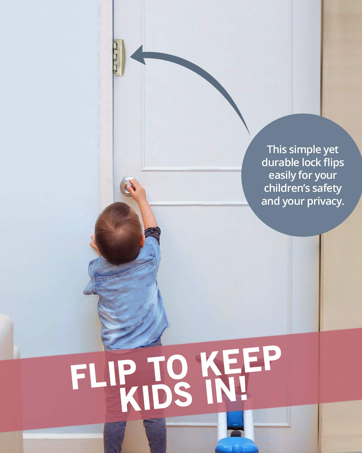 Jack N’ Drill Flip Action Door Lock (6 Pack)- Reversible Privacy Door Locks with Anti Lockout Screw for Child Proofing and Home Defense, Easy to Install and Durable Lock for Interior Swing-in Doors