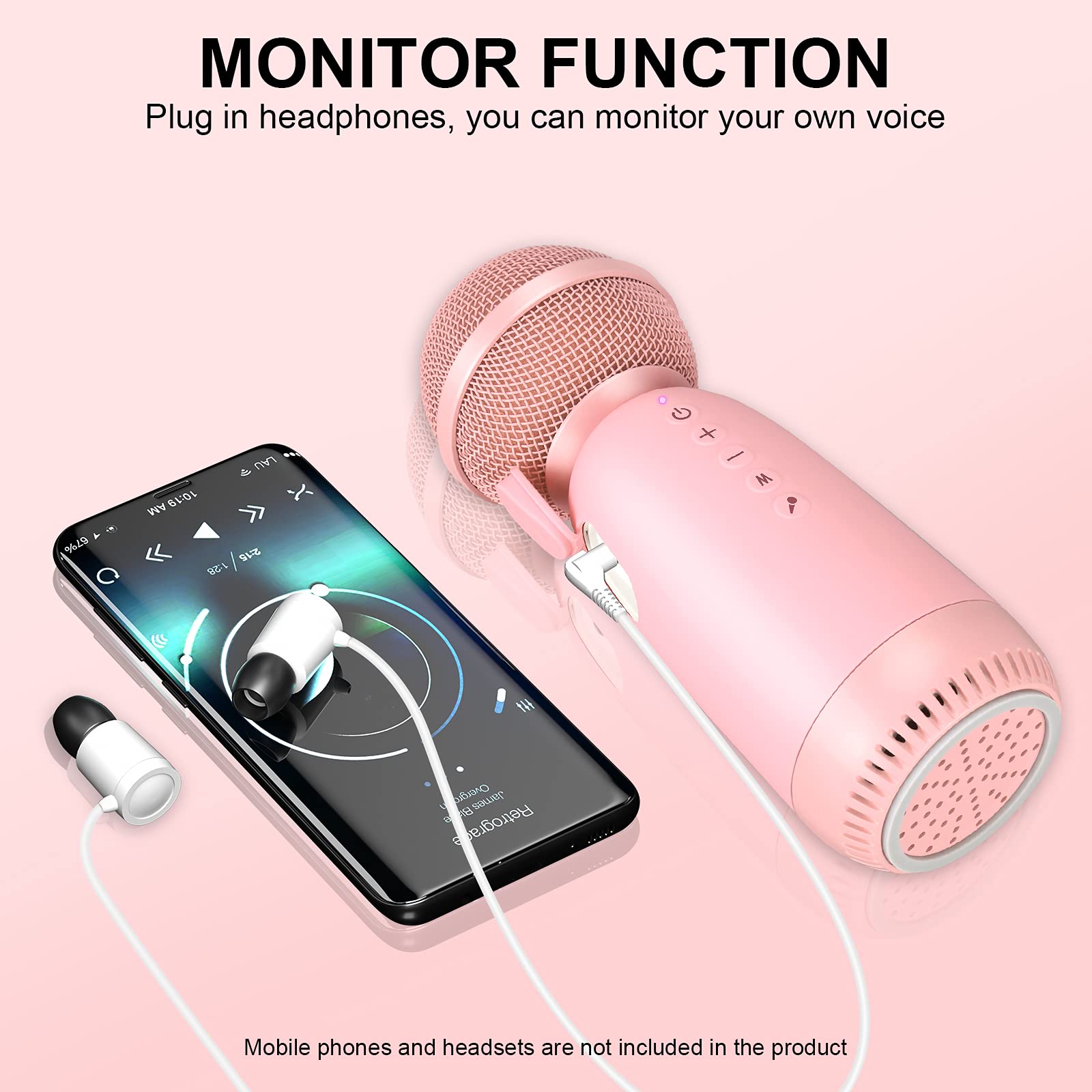 Aokeo Wireless Microphones Bluetooth Speaker, Wireless Karaoke Mic for Kids Children Mic for Singing Portable Karaoke Machine Mic,Home Birthday Party(Pink)