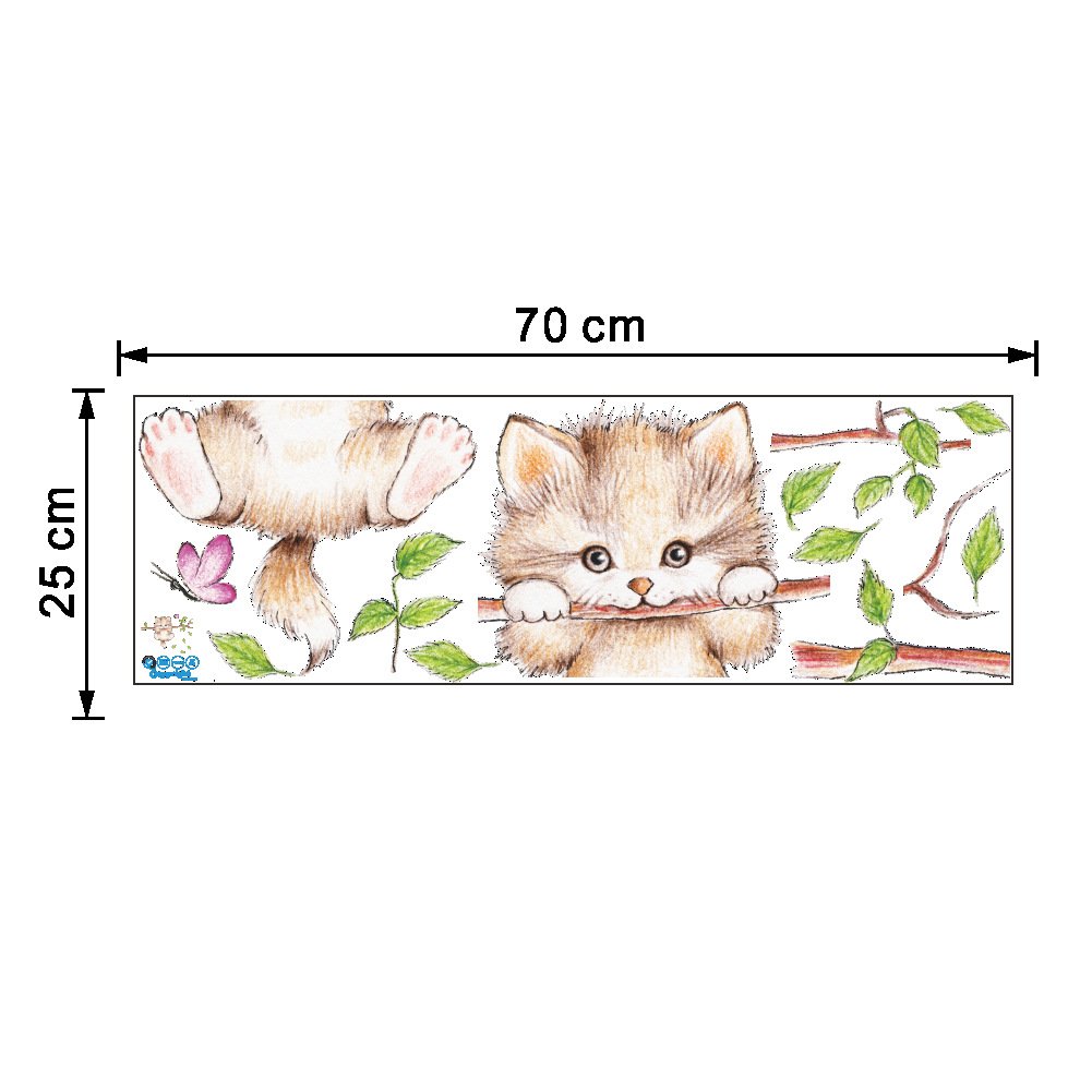 Cartoon Cute Cat On The Tree Branches Wall Decals Removable Kitty Wall Stickers Decor Girls Bedroom Decal Kids Nursery Sticker Bathroom Wall Art Decoration Kitty Decals Cats Wall Sticker