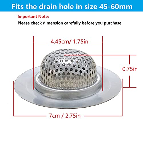 2 Pack Bathtub Drain Strainer, 2.75" Top / 1.75" Basket Stainless Steel Drain Hair Catcher, Perfect for Bathroom Sink Bathtub Vanity Sink Basin Shower Room Balcony Floor Drain (2)