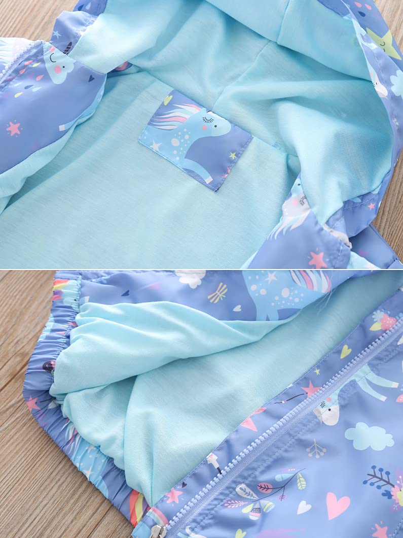 Little Girls Unicorn Cotton Hoodies Zipper Jackets Raincoat Fall Windbreaker for Kids Size 4 5 T