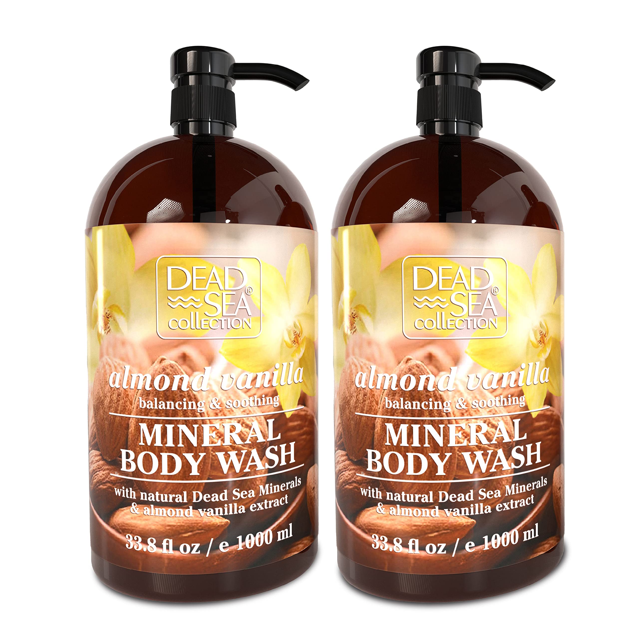 Dead Sea Collection Almond Vanilla Body Wash for Women and Men - with Pure Dead Sea Minerals and Sweet Almond Oil - Cleanses and Moisturizes Skin - Pack of 2 (67.6 fl. oz)