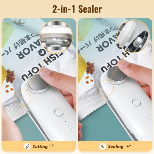 Ansook Mini Bag Sealer with Cutter 2 in 1 Heat Sealers, Portable Food Sealer Mini Sealing Machine Kitchen for Food Storage, Plastic Bag, 3 Adjustable Gears Chip Bag Sealer.
