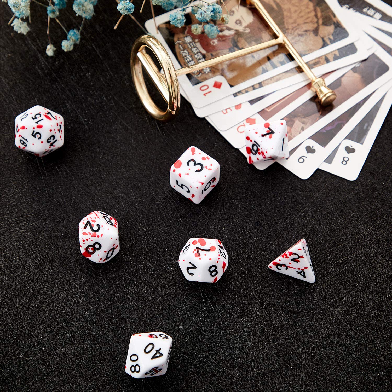 2 Packs Blood Splatter Dice Polyhedral 7-Die Dice Set for Role Playing Dice Games, 14 Pieces