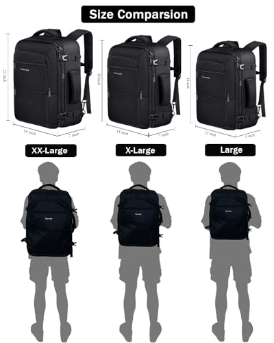 50L Travel Backpack, Large Carry on Backpack Expandable Flight Approved Water Resistant Luggage Suitcase Weekender Business Daypack Overnight Duffle Bag for Men travel,World Traveler Gift, Black