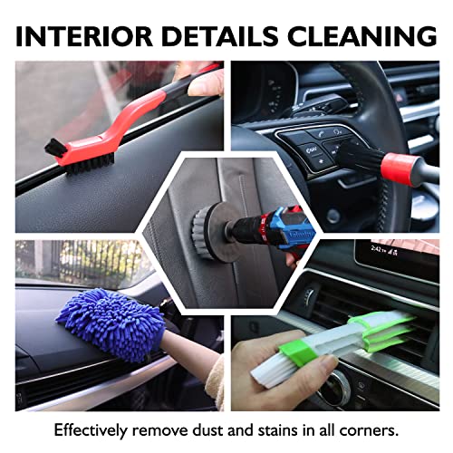 23PCS Car Wash Cleaning Tools Set Interior Exterior Car Cleaning Tools Kit with Car Detailing Kit Drill Brush Set Car Wash Tools Kit for Wheels,Windows,Dashboard,Engine Car Care Kit with Storage Bag