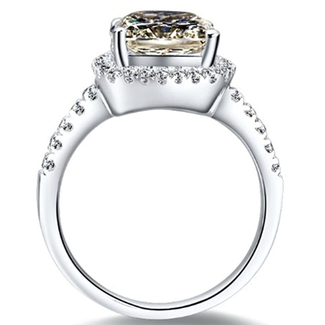 18K White Gold Plated 3CT Zircon Cushion Halo Diamond Ring for Women Sterling Silver Jewelry