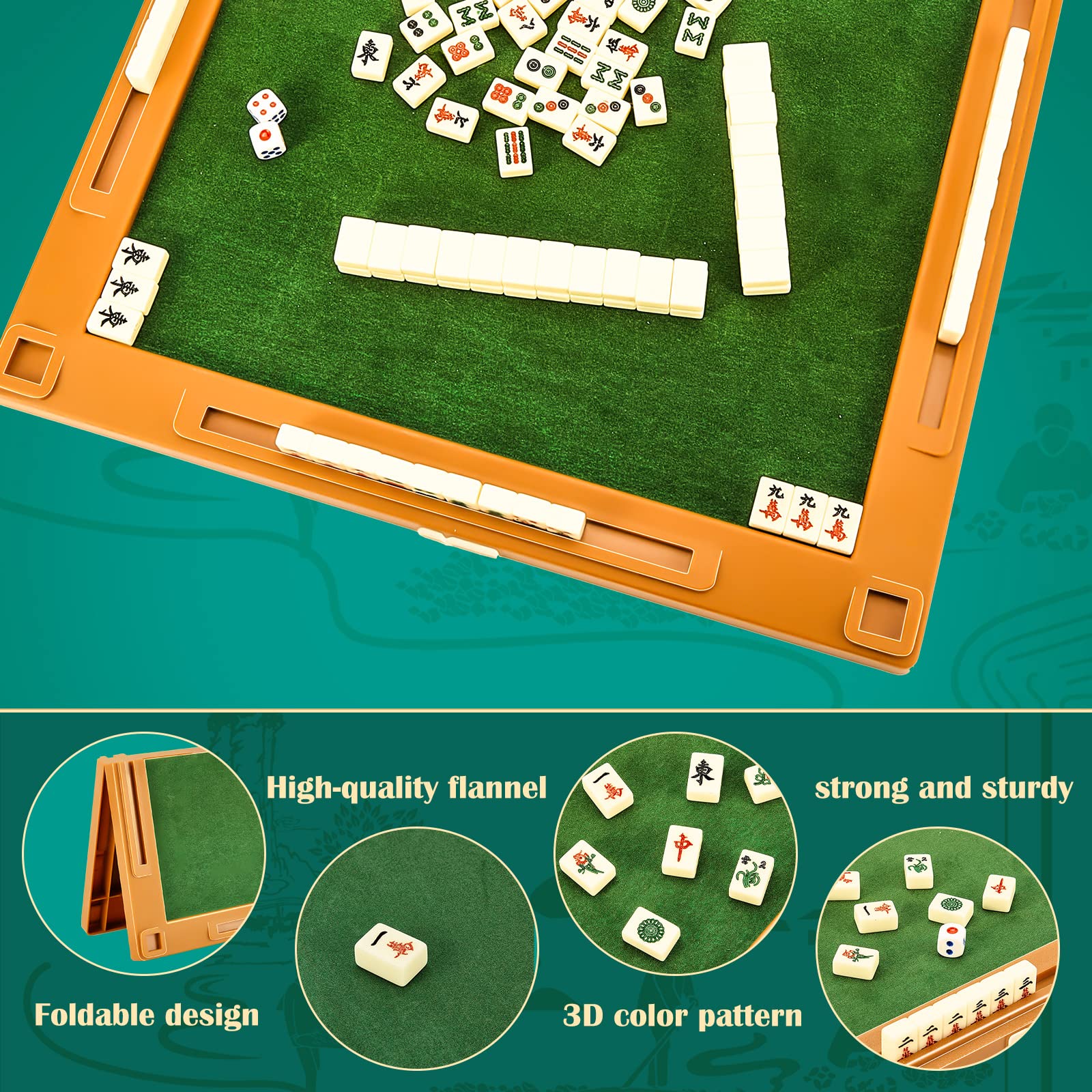 20mm Mini Travel Mahjong Set with Majiang Table Travel Board Game Chinese Traditional Mahjong Games, Portable Size and Light-Weight
