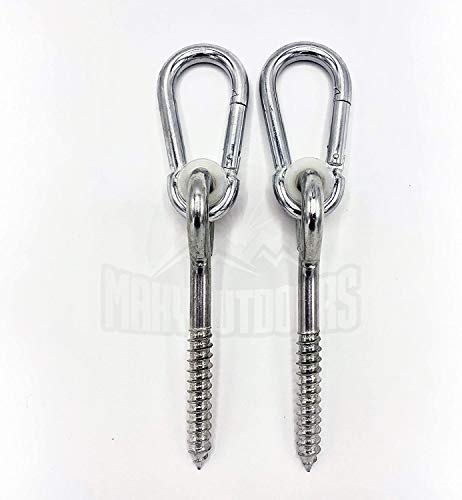 Maky Outdoors Two Swing Hooks & Hangers - Galvanized, Anti-Rust Steel Accessories - Heavy Duty, Quiet Fasteners for Hammocks - Safe, Hanging Kit Hardware - Load Capacity: 600 Lbs Per Anchor - Screw