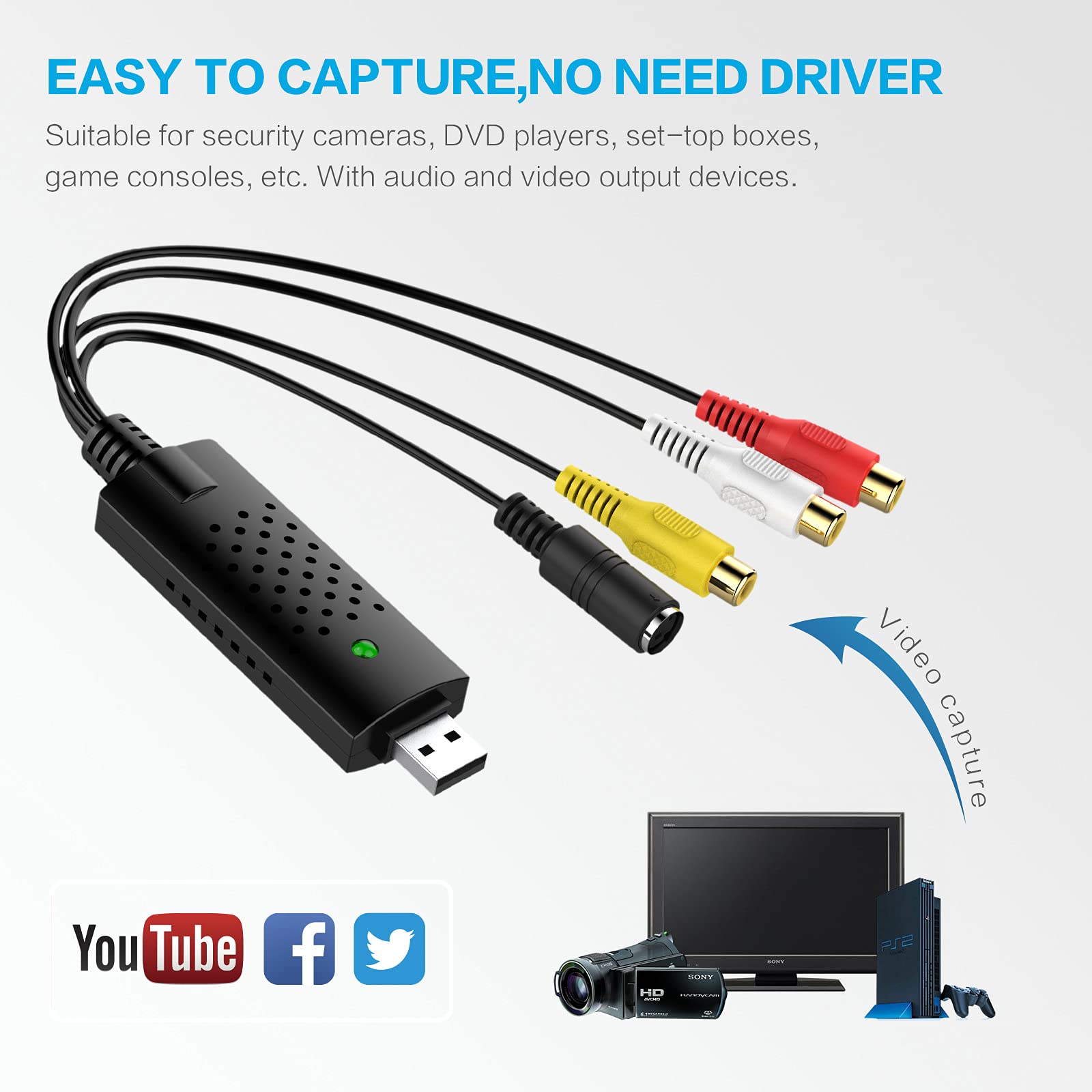 DIGITNOW USB Audio Video Capture Card, Video Grabber VHS VCR TV to DVD Converter Adapter for Windows PC
