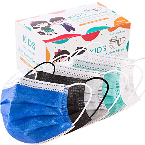 Kids Disposable Face Masks, Children 3-Ply Breathable Cute Safety Mask, Protective Mask with Elastic Ear Loops for Boys Girls