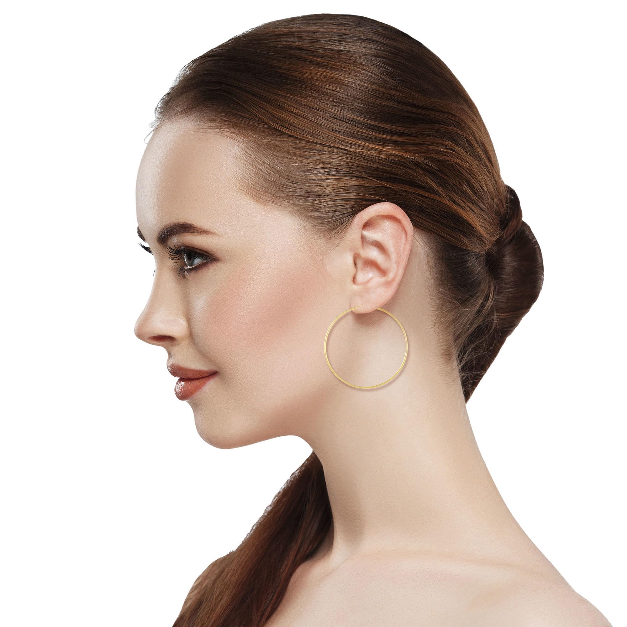 14k Yellow Gold Women's Endless Tube Hoop Earrings 1.5mm Thick x 60mm Diameter
