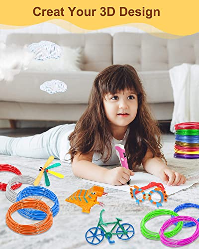 24 Colors 3D Pen PLA Filament Refills, 1.75mm Premium Printing Filament for 3D Printer/3D Pen, Each Color 10 Feet, Total 240 feet, with 2 Finger Caps by Vomika (24)
