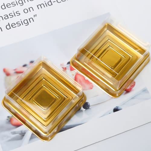 50 Pack Gold bottom Clear cover plastic mini cake box - muffin box - moon cake box - mung bean cake snow Mei Niang box(bottom 2 Inch X high 1-1/2 Inch)