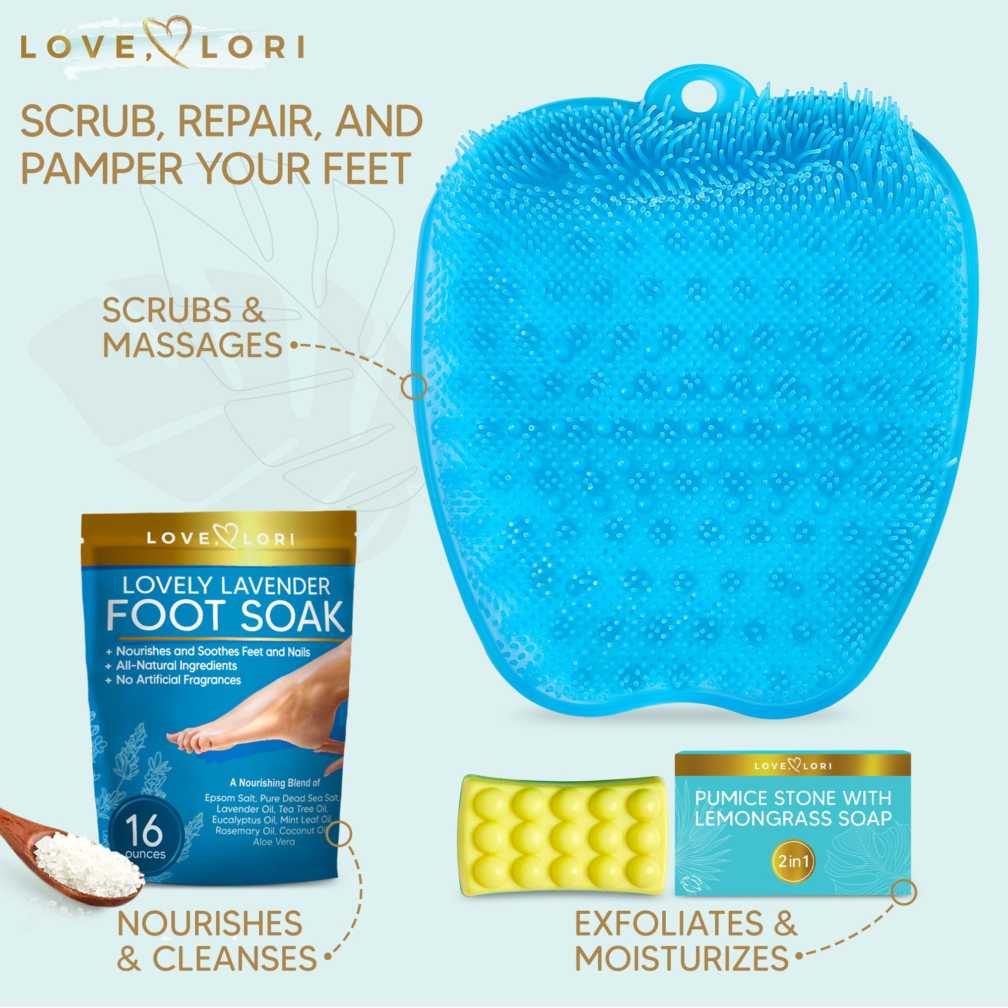 LOVE, LORI Foot Care Kit - 8-Piece Relaxing Spa Set for Women, Moisturizing & Hydrating, Natural Ingredients