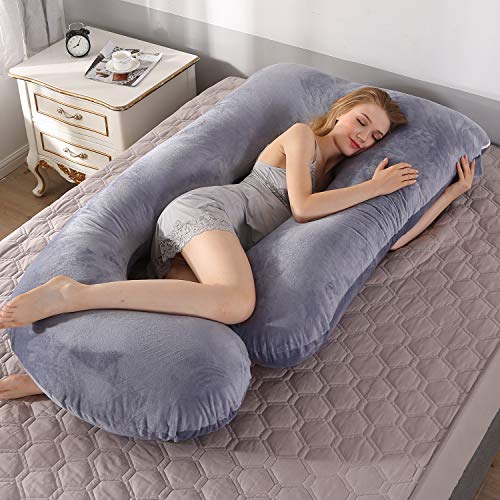 BATTOP Pregnancy Pillows Full Body Maternity Pillow for Sleeping with Cooling Washable Cover,Support for Back, Hips, Legs, Belly for Pregnant Women (Velvet-Grey)