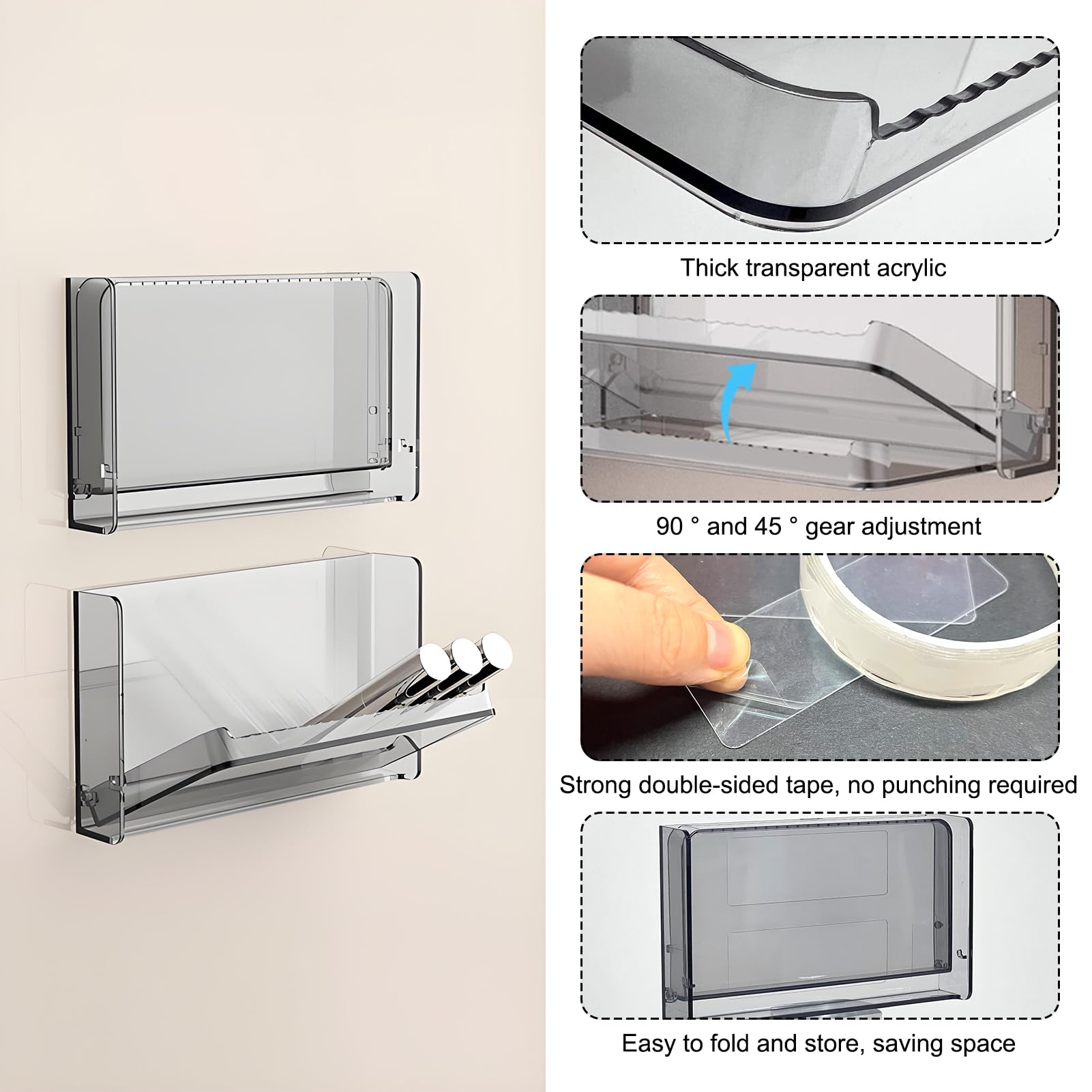 6 Pcs Small Folding Shelf for Wall, Bedside Shelf Floating Shelves for Spaces Foldable Bathroom Shelf Wall Mount Fold Up 90° Wall Shelf for Rv, Bathroom, Bedroom, Office, Living Room, Laundry
