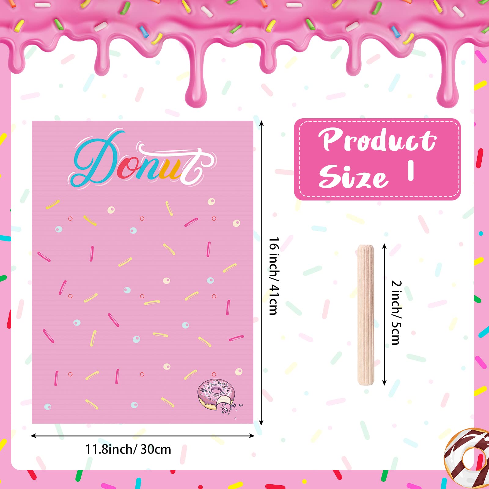 2 Packs Donut Display Stand Reusable Donut Holder Board Rustic Wood Donuts Rack Display Dessert Table Decorations for Birthday Party Wedding Baby Shower Treat Donut Party Supplies (Pink)
