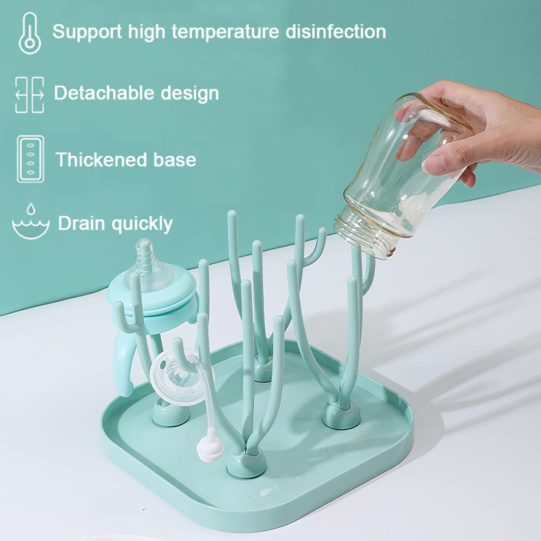 16 Branches Baby Bottle Drying Rack Bottle Dryer Holder for Reusable Baggies, Nipples, Cups, Pump Parts and Accessories