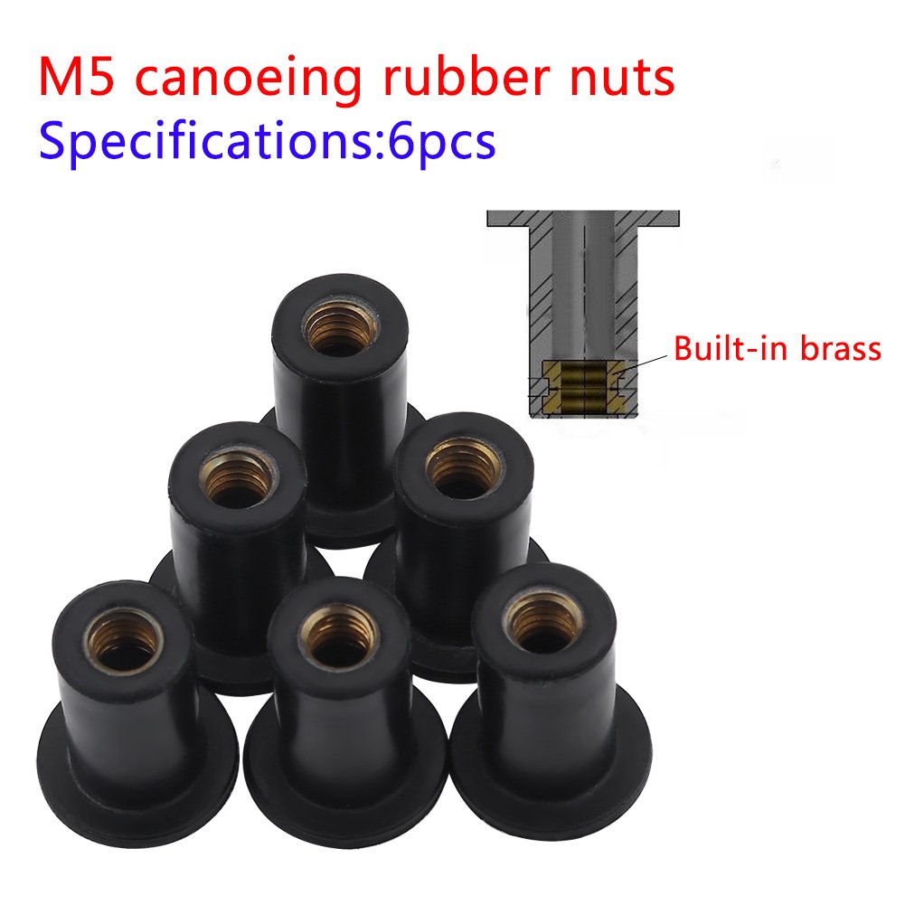 12pc Durable Metric Rubber Well Nuts Windshield Bolts for Motorcycles Kayak Canoe Boats (Diameter 5 mm,Fit for M5 Bolts)