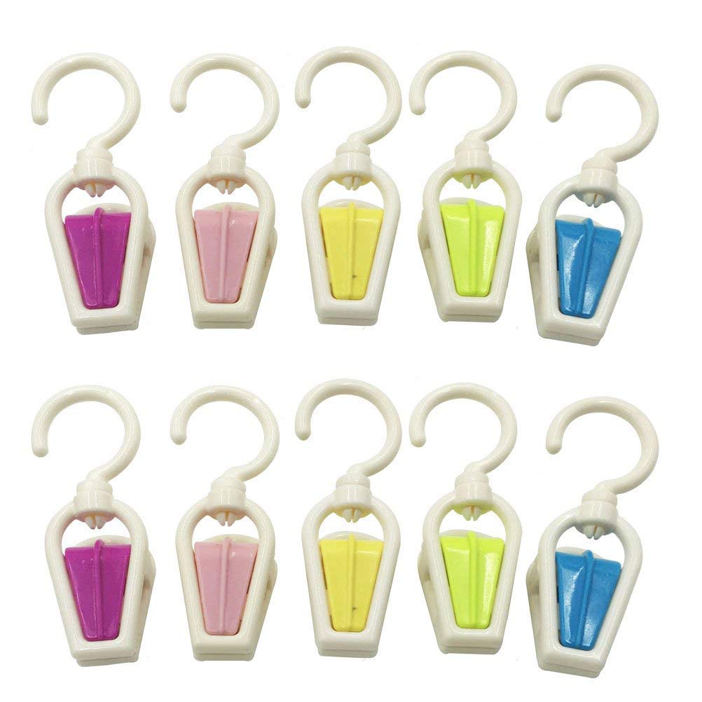 20pcs Assorted Color Portable Strong Plastic Swivel Hook Multi-functional Clips Laundry Hooks Clothes Pins Hanging Curtain Clips Beach Towel Clips from Blowing Away(Random Color)
