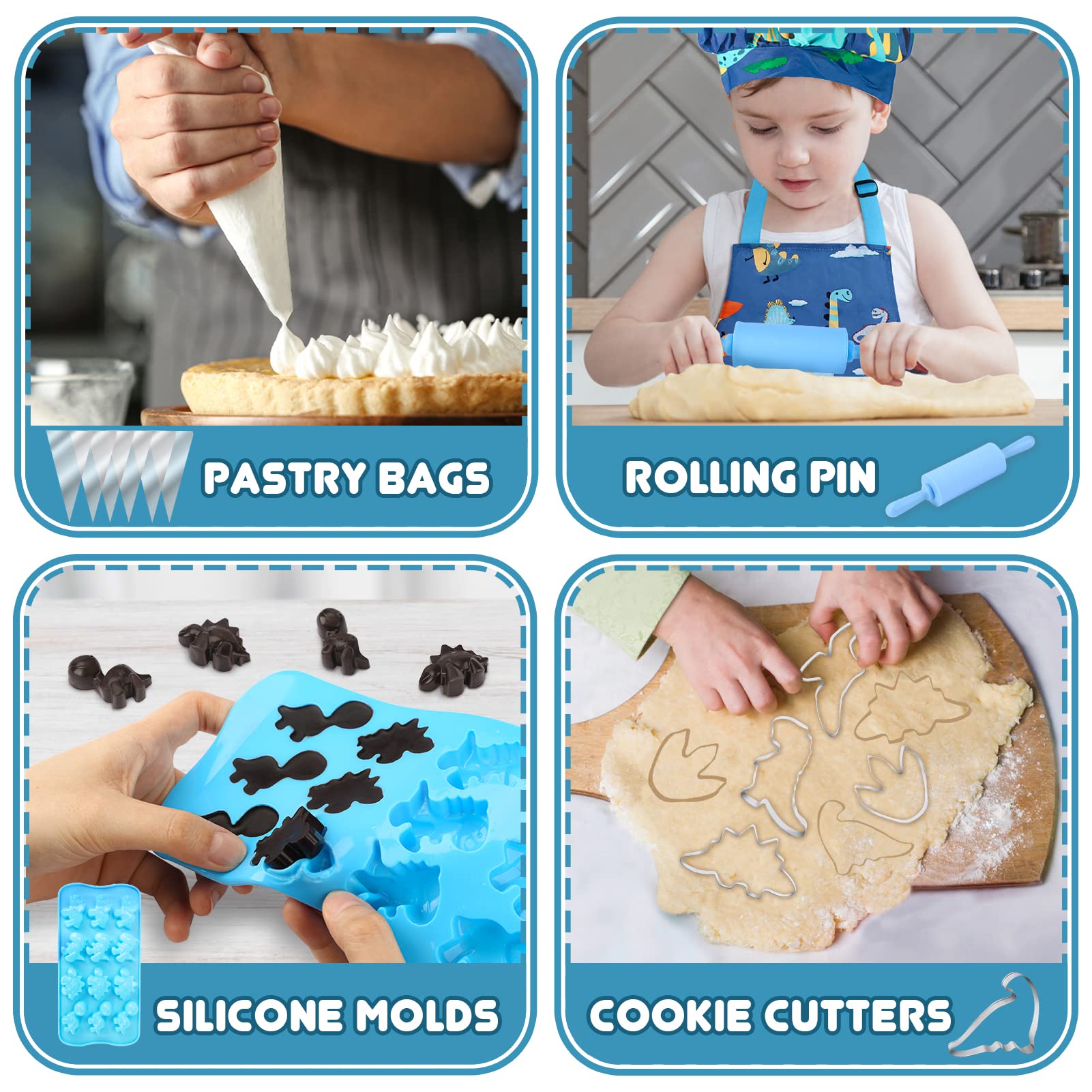 Aoskie Kids Baking Set with Dinosaur Apron and Chef Hat, Cooking Chef Set Baking Supplies Dress Up Role Play Toys Gift for 3-8 Years Old
