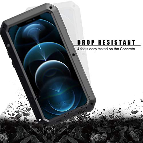 Marrkey iPhone 12 Case, 360 Full Body Protective Cover Heavy Duty Shockproof [Tough Armour] Aluminum Alloy Metal Case with Silicone Built-in Screen Protector for Apple iPhone 12 Pro 6.1 Inch - Black