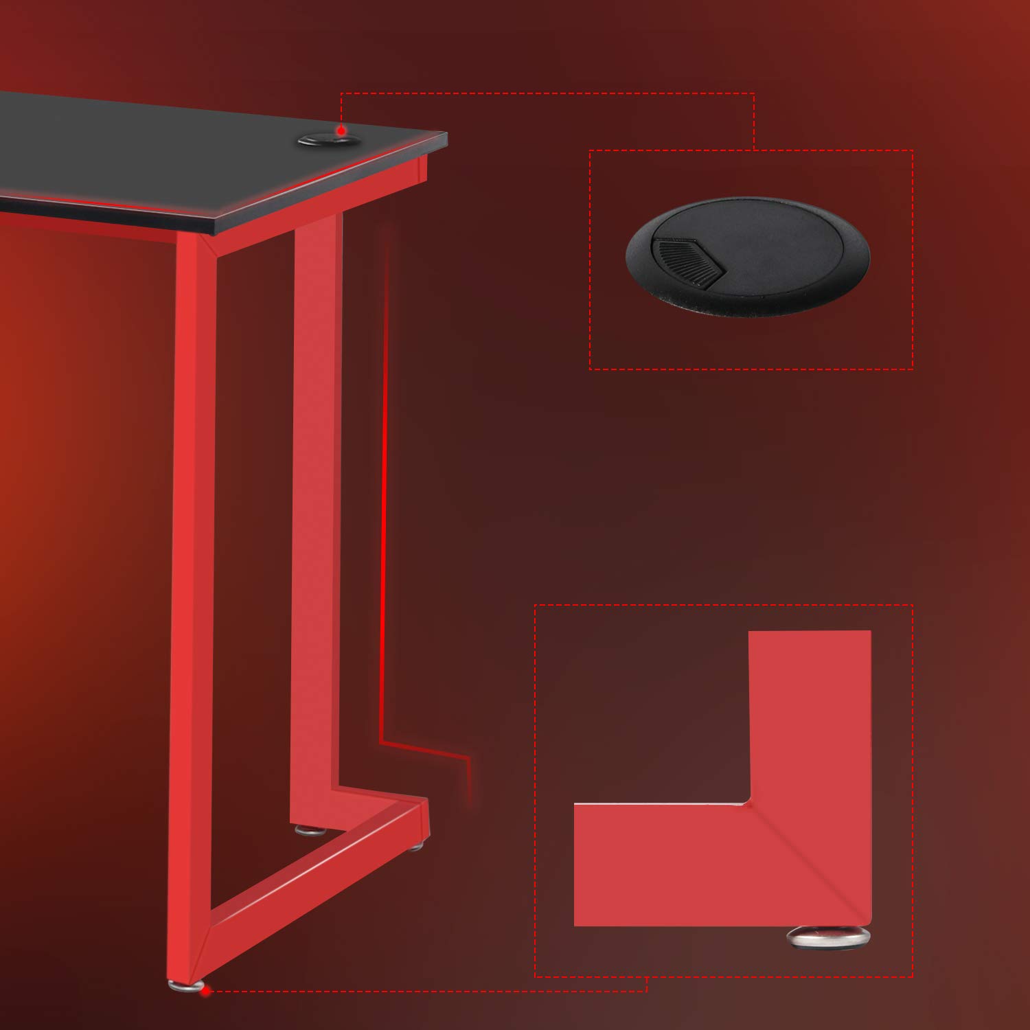 AOTIFARM L-Shaped Gaming Desk rner puter Desk Home Office Writing Workation Desk Modern PC Laptop udy Table Metal and Wood,Black and Red