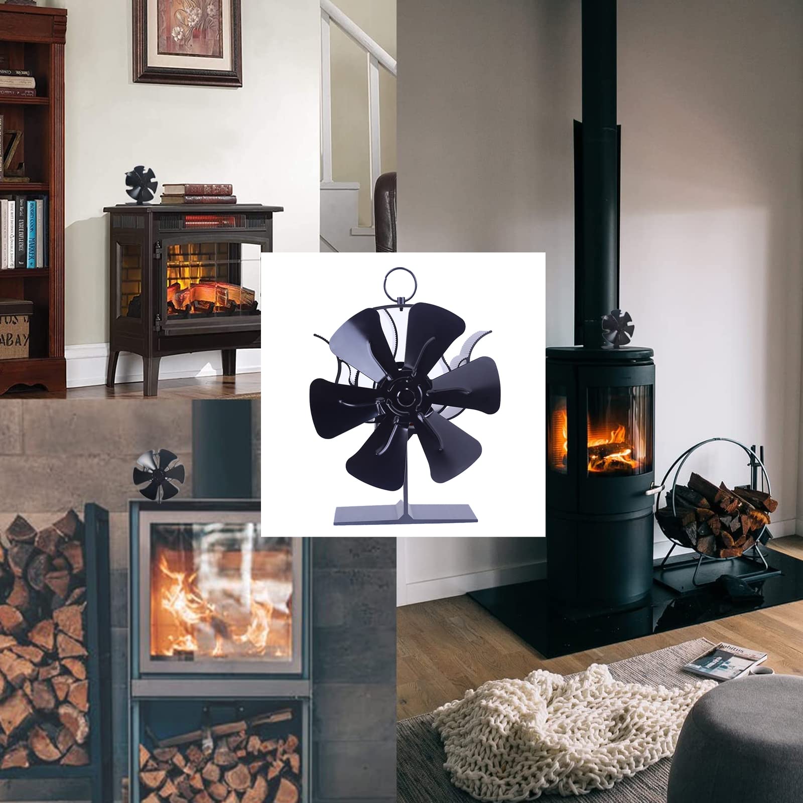 6-Blade Heat Powered Stove Fan for Wood/Log Burner/Fireplace increases 80% more warm air than 2 blade fan…