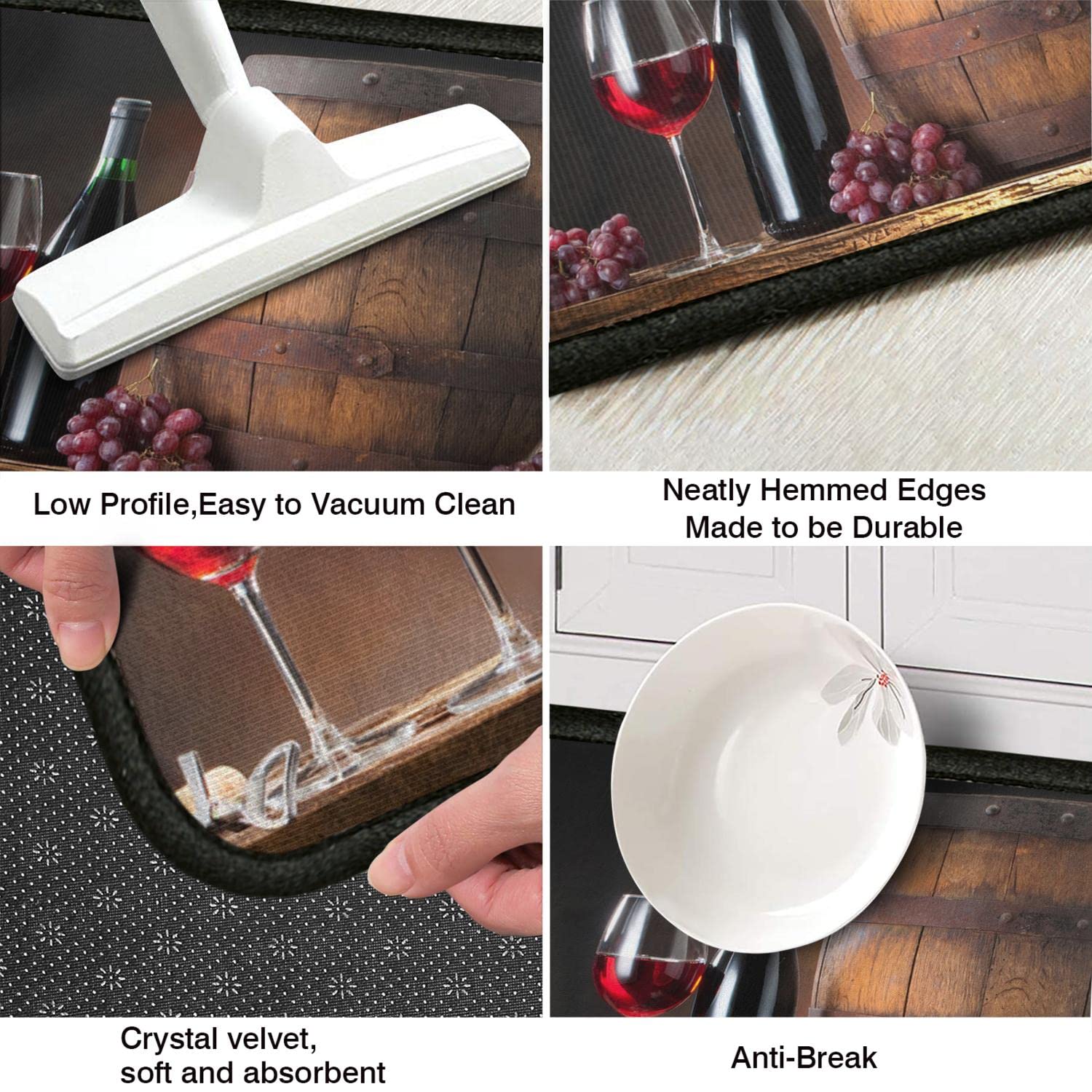 2 Piece Wine Kitchen Rug Set, 3D Wine Glasses Kitchen Rugs and Mats Non Skid Washable Absorbent Microfiber Kitchen Floor Decor Mat 17"x47"+17"x30"