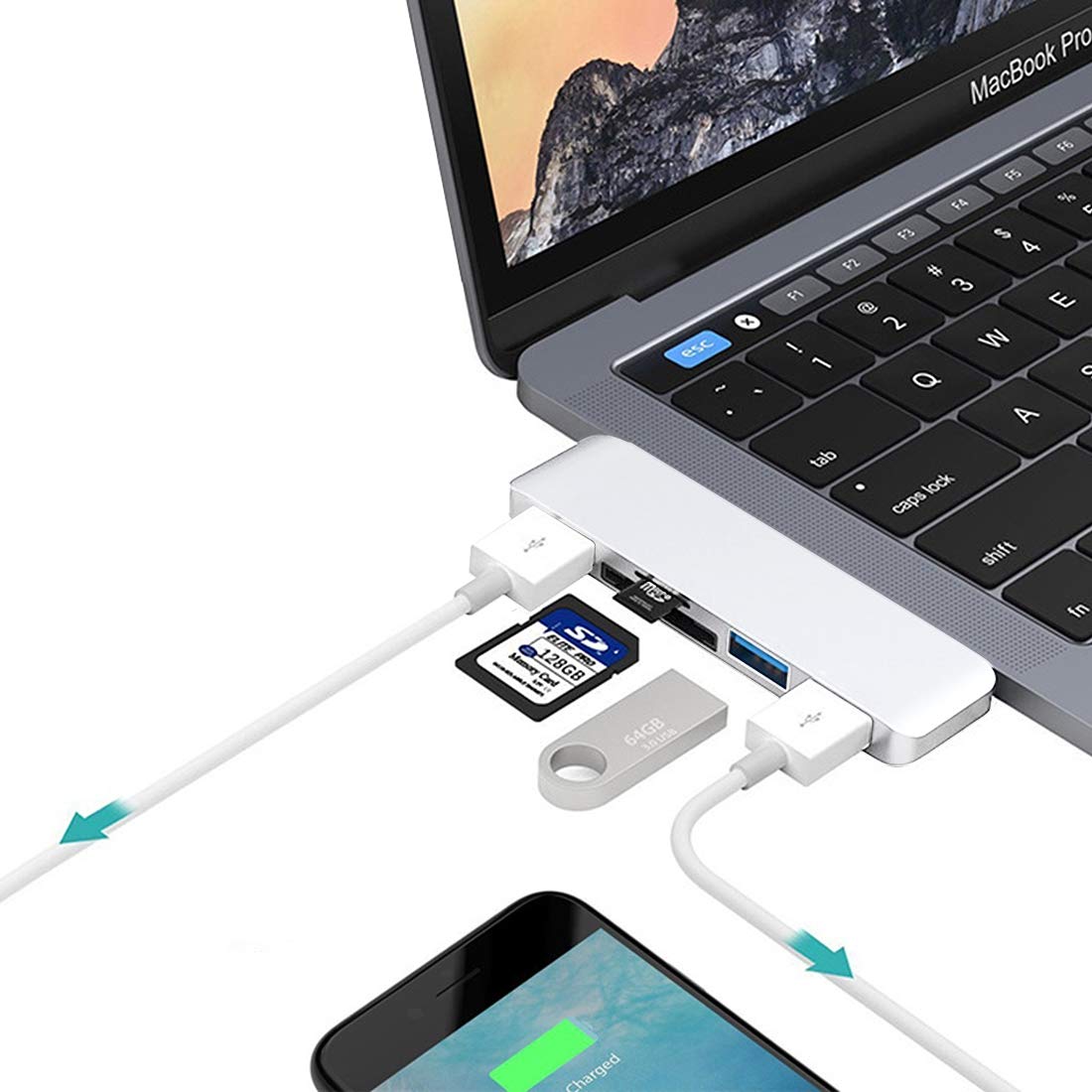 Jiali USB-C Hub Converter 5 in 1 Multi-Function Aluminium Alloy 5Gbps Transfer Rate USB-C/Type-C HUB Adapter with 3 USB 3.0 Ports & SD Card Slot & TF Card Slot for MacBook 2015/2016 / 2017(Grey)