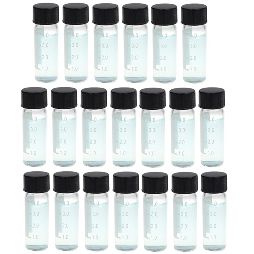 ULTECHNOVO Glass Vials with Screw Caps, Clear Liquid Sample Glass Bottles, 20pcs Chromatography Vials Reagent Serum Storage Bottle with Scale and Black Solid Lid and Septa