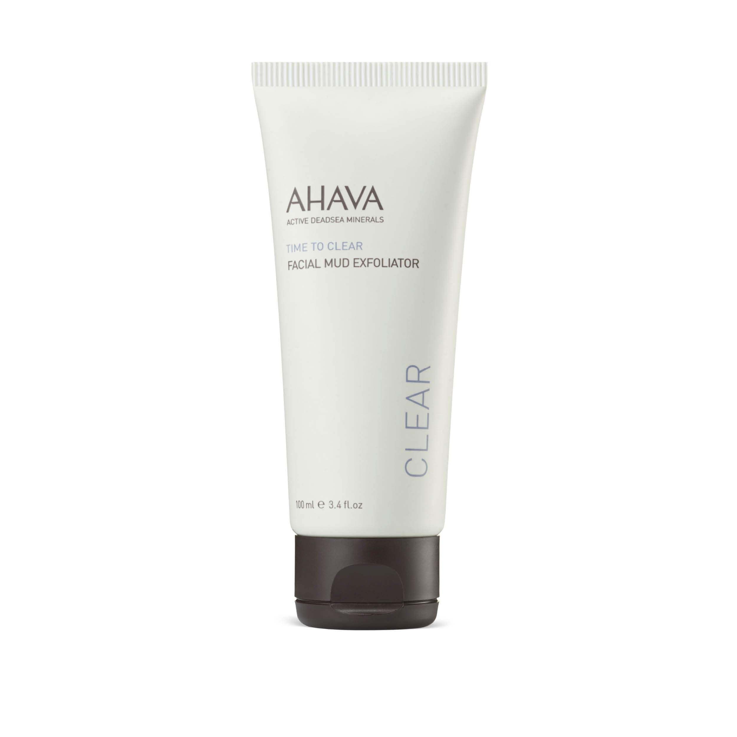 AHAVA Time To Clear Facial Mud Exfoliator - Gentle mud-based scrub to purify, exfoliate & fresh the skin, unveils radiant, boosts skincare absorption, with Osmoter, Vitamin E & Dead Sea Mud, 3.4 Fl.Oz