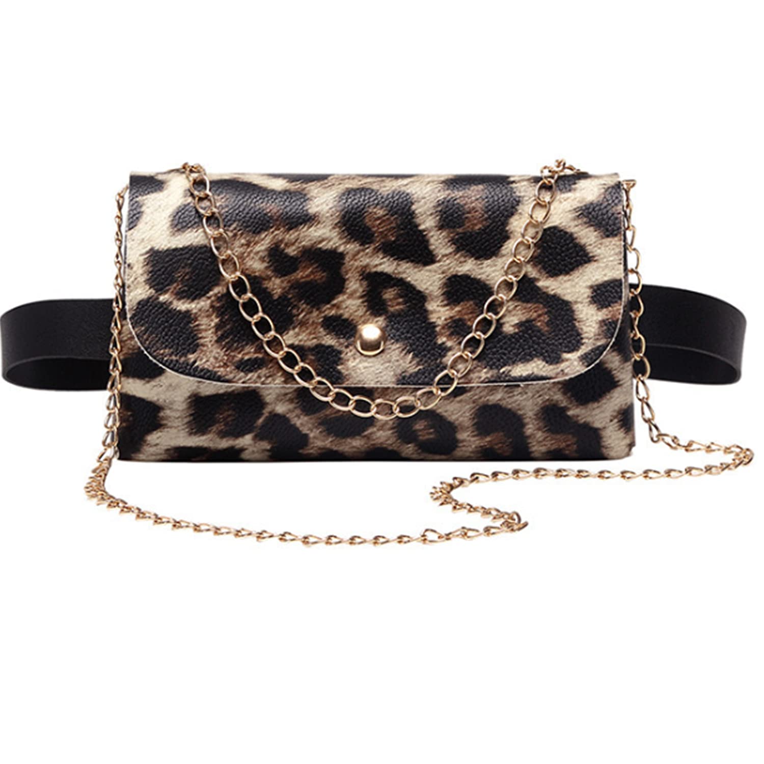 AOXIANG Small Leopard Print PU Leather Crossbody Bag Shoulder Purse Cell Phone Pouch Handbag Waist Bag, Brown, One Size
