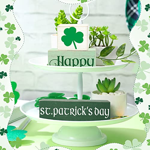 3 Pcs Farmhouse St. Patrick's Day Table Sign Irish St. Patrick's Day Table Wood Decorations Shamrock Clover St. Patricks Day Blocks Lucky Print St. Patrick's Day Tiered Tray Decor for Party Home Desk