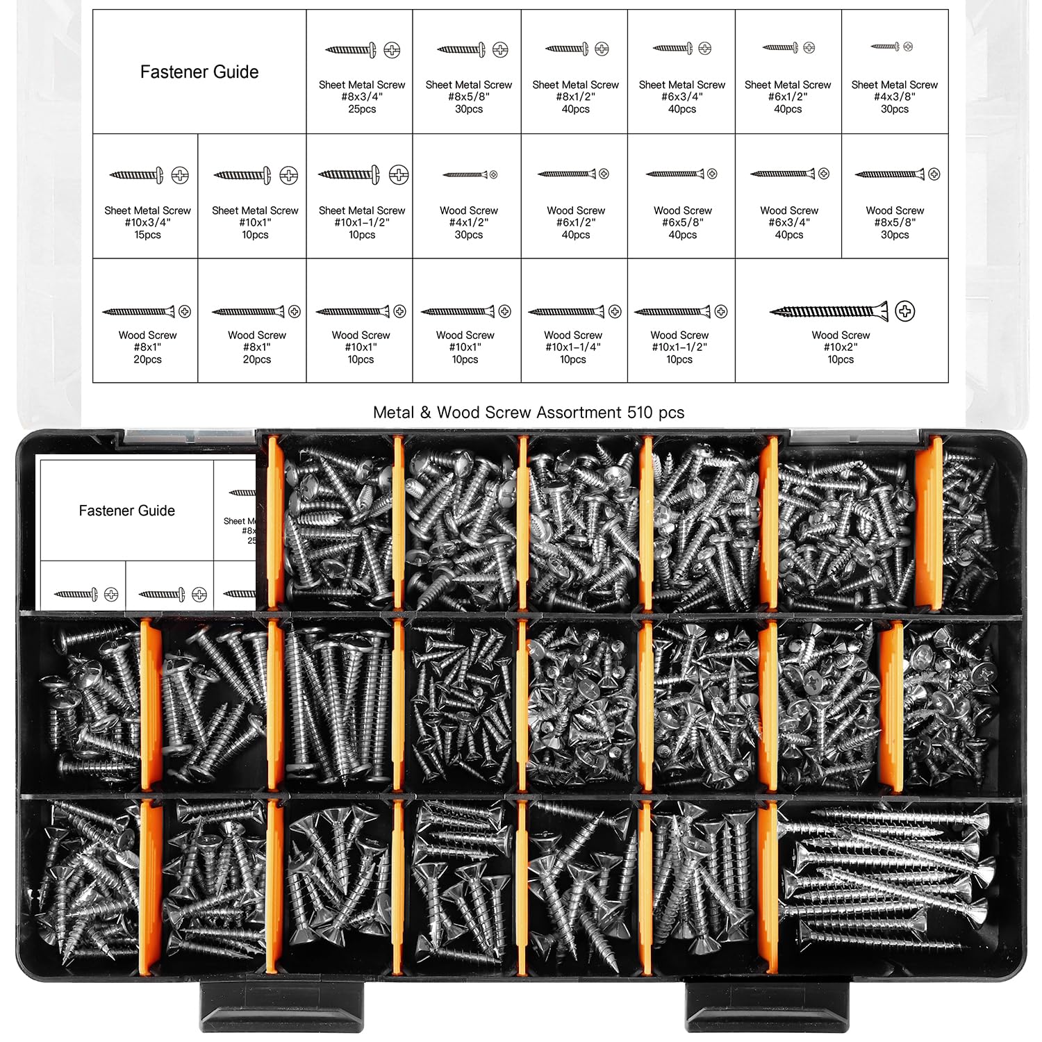 HongWay 2000pcs Hardware Assortment Kit, Nuts and Bolts Assortment Kit with 64 Sizes Bolts, Nuts & Washers Assortment and Metal & Wood Screw Organizer (3 Trays)