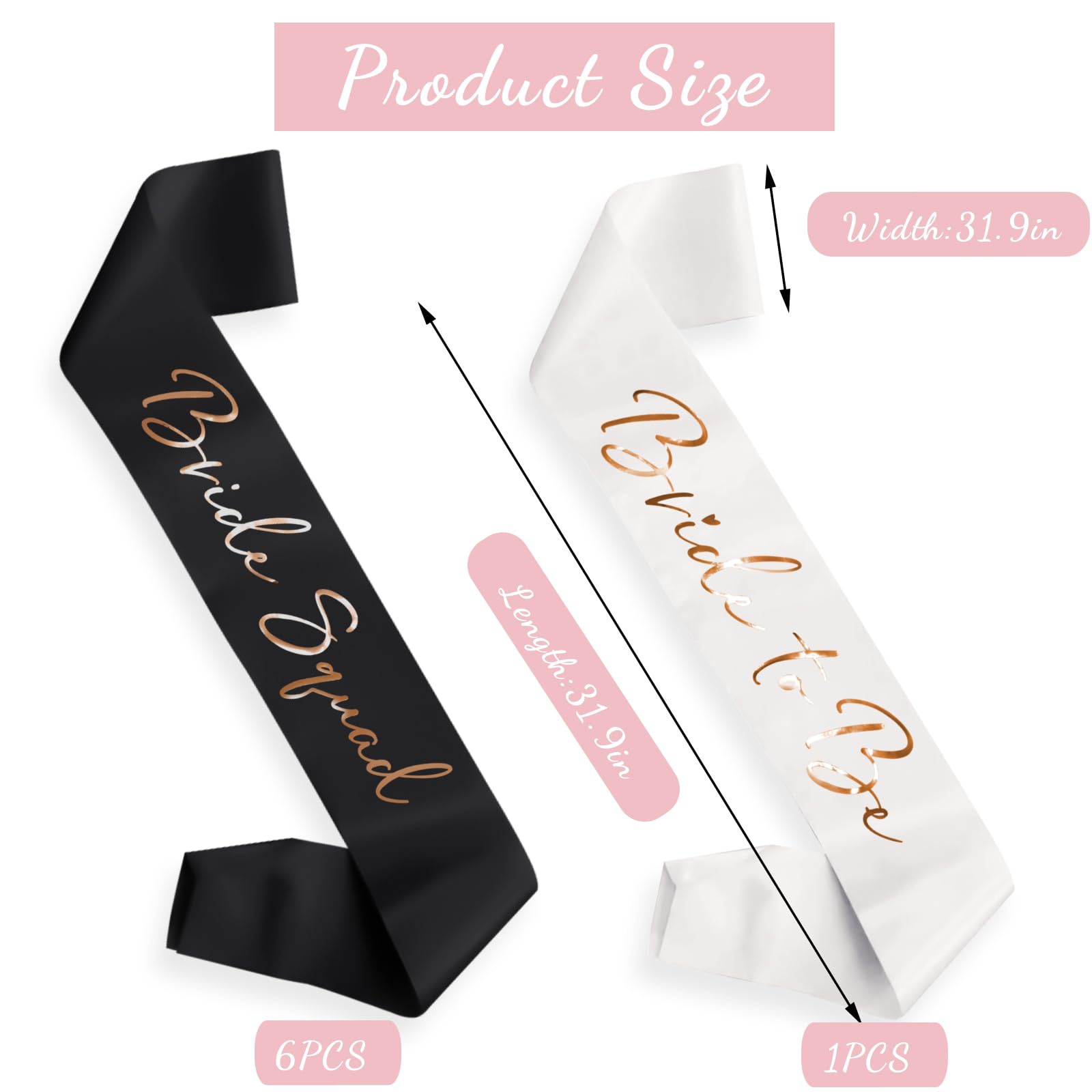 7-Pack Bride Sash Set - Bride to Be Bridesmaids Bachelorette Party Sash Accessories Bridal Shower Decorations Bachelorette Outfit for Bride(White and Black)