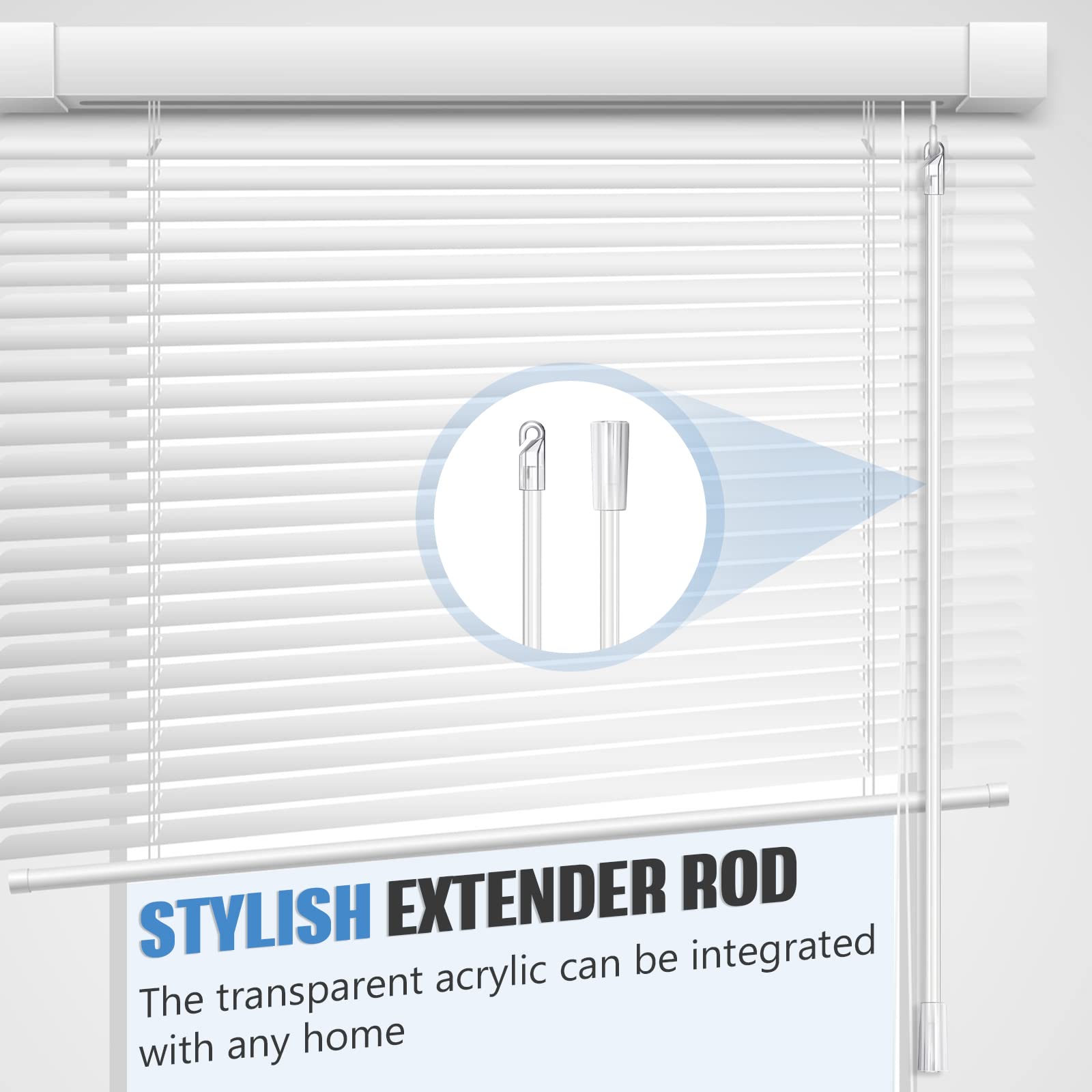 2 Pieces Blind Wand Vertical Blinds Replacement Parts Blind Rod with Hook and Grip Clear Blind Opener Long Window Blind Stick Tilt Rod (12 Inch, Plastic)