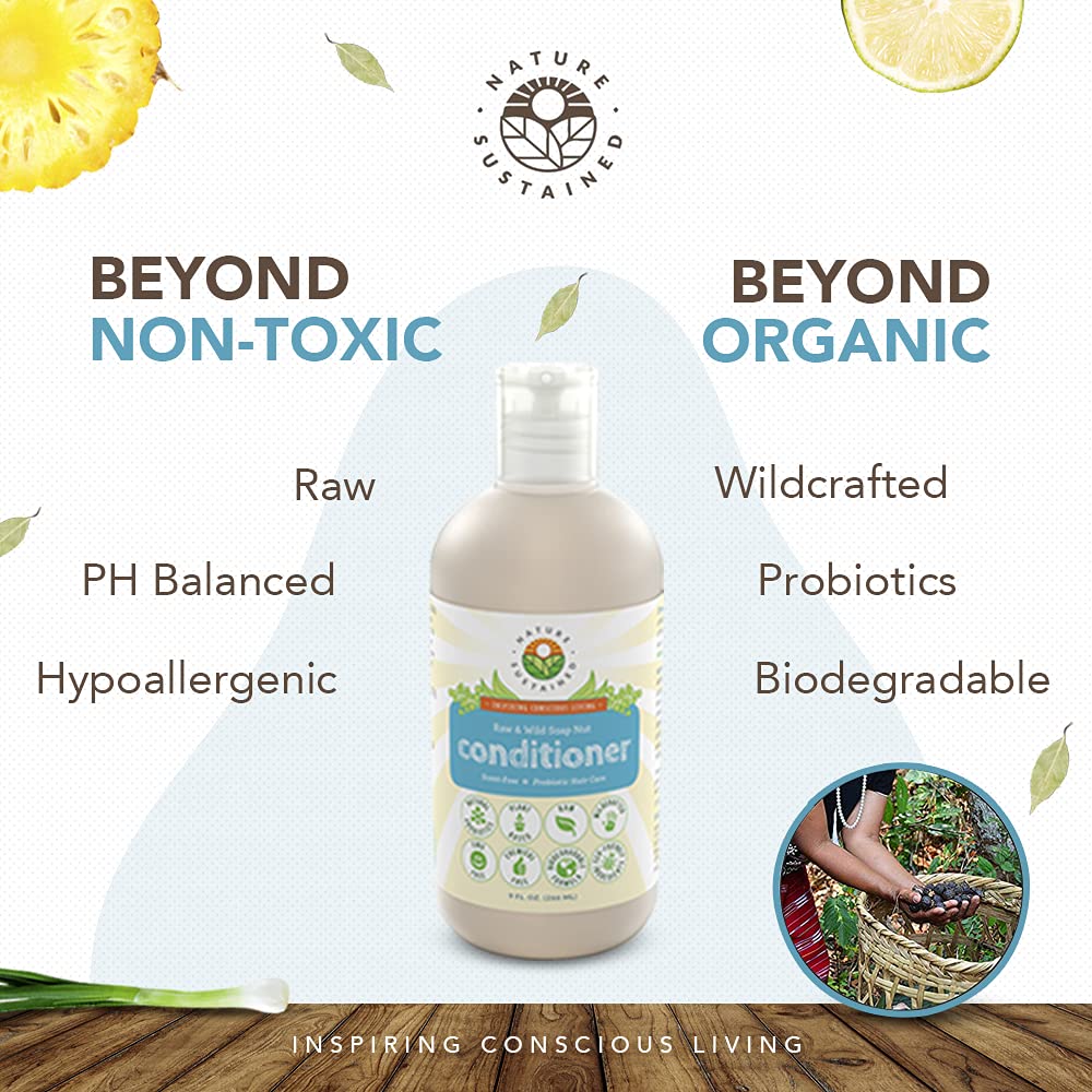 Nature Sustained Hydrating Natural Conditioner - Lemongrass Moisturizing Organic Sulfate Free Conditioner - Raw Wildcrafted Probiotic Hypoallergenic Cleansing Conditioning Wash for All Hair - 9 Oz