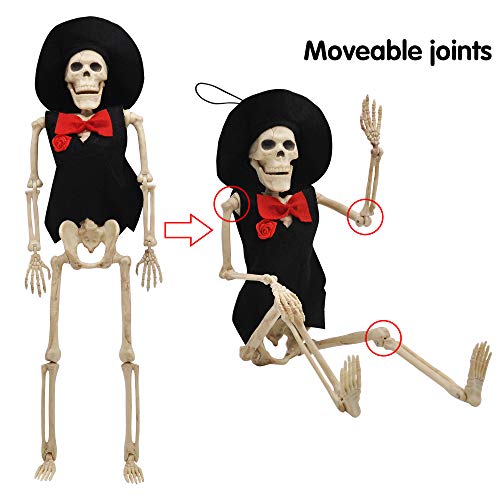 JOYIN 2PCS 16" Scary Halloween Skeletons Decorations Full Body with Poseable Bride and Groom Ornament for Haunted House Décor, Home, Party, Graveyard