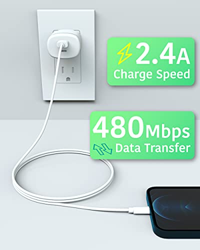 TALK WORKS Charger Lightning Cable Compatible w/iPhone 13/Pro/Pro Max, 14/Plus/Pro/Pro Max, 12, 11 Pro/Max/Mini, XR, XS/Max, X, 8, 7, 6, 5, SE, iPad, AirPods, Watch - 12' Cord - MFI Certified (White)