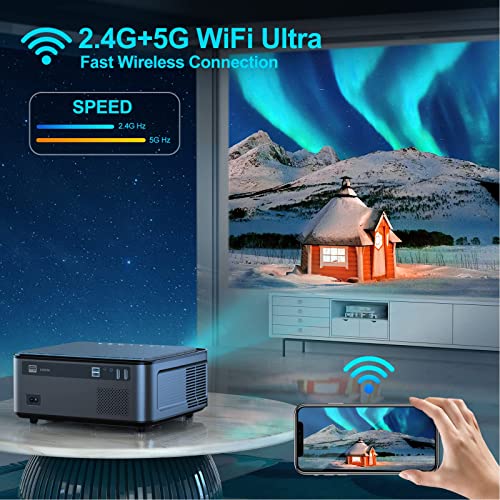 5G WiFi Bluetooth Projector, YABER Native 1080P Outdoor Movie Projector with 350" Display, 18000L Home Theater Video Projector Support 4K ,4P/4D Keystone, Zoom, for Android/iOS/Phone/HDMI/PS5（Blavk）