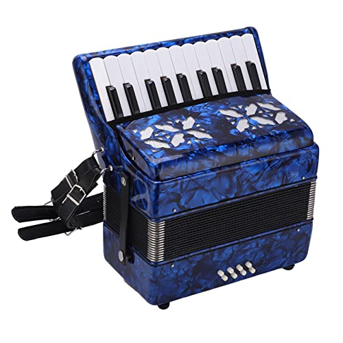 Accordion, 22 Keys 8 Bass Exquisite Celluloid Piano Accordion with Adjustable Straps, International Standard Professional Tuning Musical Instrument for Beginners Adults Stage Performance(Navy blue)