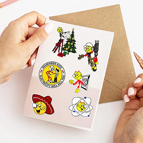 50 Pcs Reddy Kilowatt Sticker, Remember Kids Electricity Will Kill You Sticker, Electrical Electrician Stickers, Electric Will Shock You Decal for Car, Water Bottle, Laptop, Hard Hat Stickers Pack