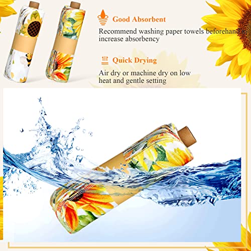 50 Pcs Reusable Paper Towels Paperless Towels Reusable Cotton Cloths Reusable Toilet Paper Absorbent Washable Paper Towels with Roll Kitchen Dishcloth for Kitchen Paperless Dishcloths (Sunflower)