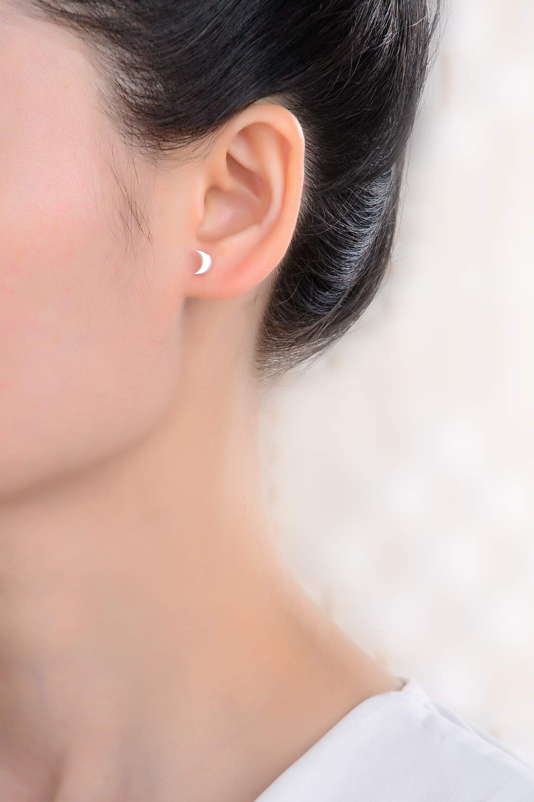 2 Pairs Adabele Real 925 Sterling Silver Hypoallergenic Stud Earrings Dainty Small Waxing Moon Ear Studs for Women Birthday Gift SSE93-1
