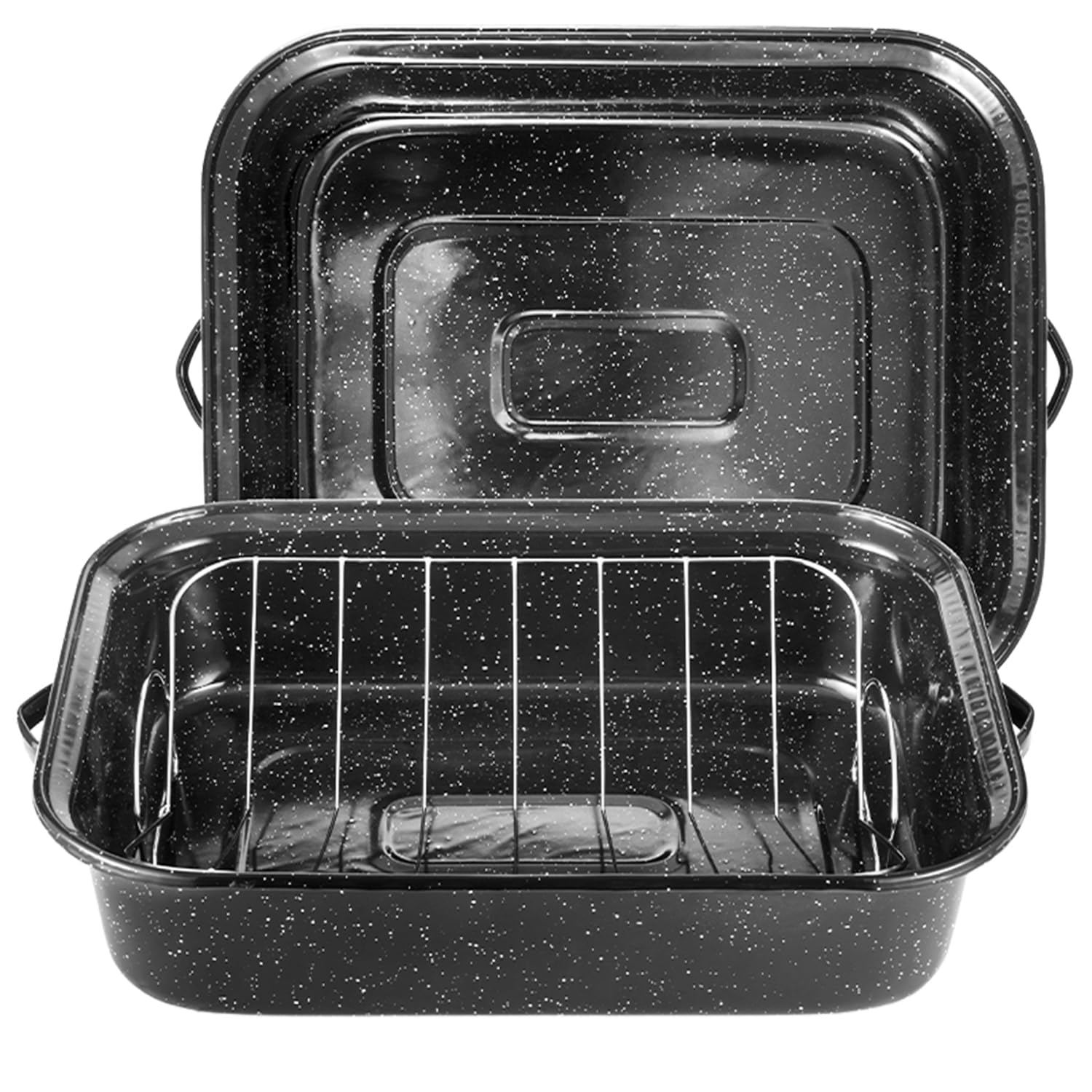 21Inch Roasting Pan, Extra Large Rectangle Roasting Pan With Rack, 25lb Capacity, Large Roaster pan for Baking Turkey, V-Rack and Versatile Lid Bone Turkey Baster by DIMESHY